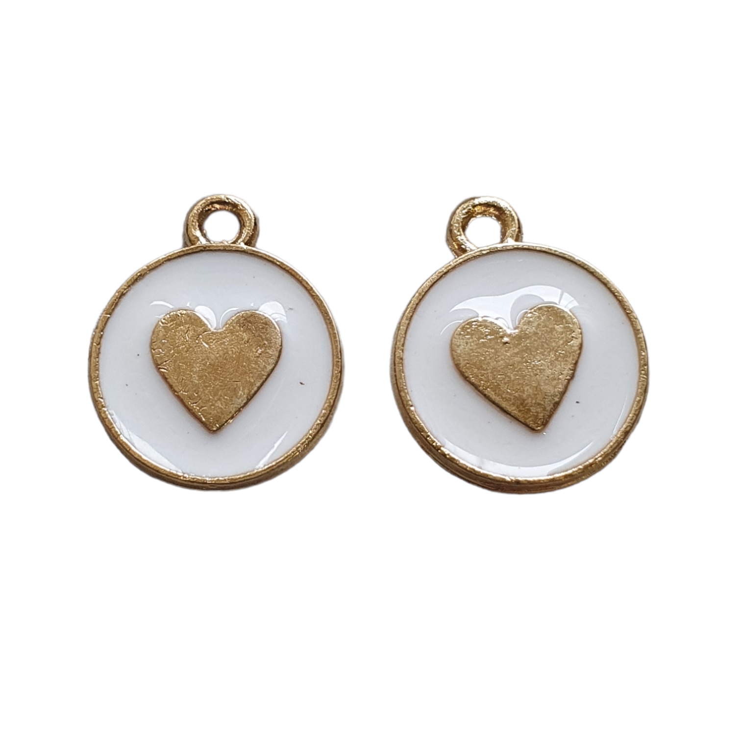 Bedel Enamel, Rond Hart White - ca. 12,8X15,7mm - Metaal (nikkel-vrij ...