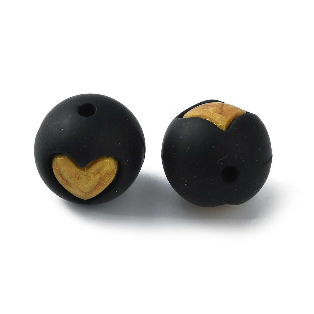 Siliconen Figuur Heart, Black & Gold - Siliconen - Kraal - Sparklin Moon
