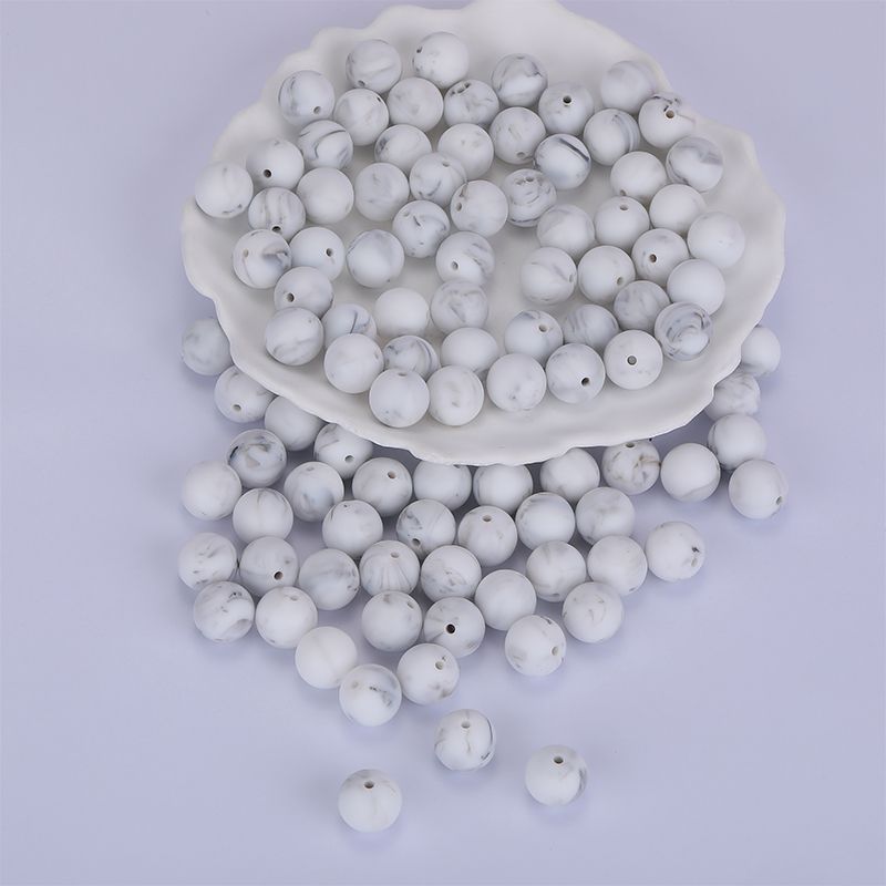 Siliconen, 15mm - Rond Marble White - Siliconen - Kraal - Sparklin Moon